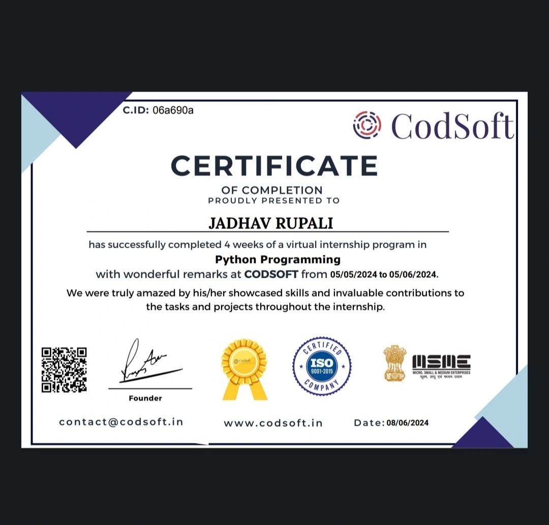 #codesoft #pythonprogramming | Jadhav Rupali #codesoft #pythonprogramming | Jadhav Rupali