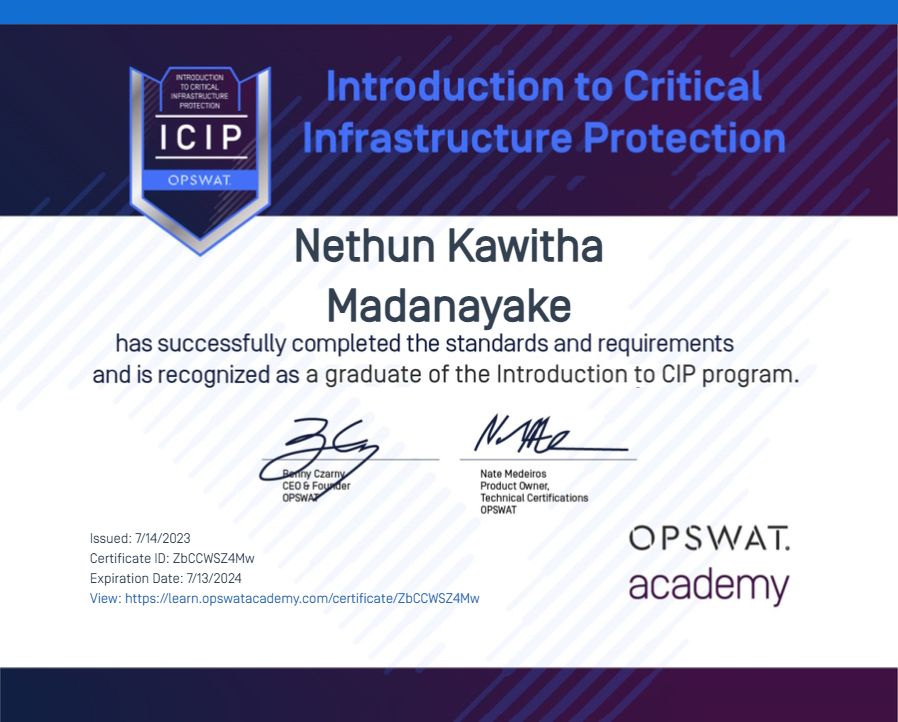 Nethun Kawitha Madanayake on LinkedIn: #icip #opswat #cybersecurity Nethun Kawitha Madanayake on LinkedIn: #icip #opswat #cybersecurity