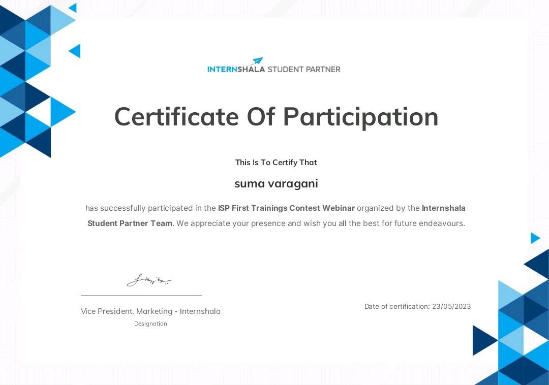 Suma Varagani on LinkedIn: Internshala Suma Varagani on LinkedIn: Internshala