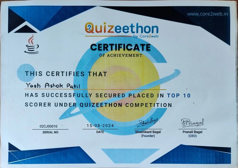 Yash Patil on LinkedIn: #achievement #learning #java #quizeethon2024 # ... Yash Patil on LinkedIn: #achievement #learning #java #quizeethon2024 # ...