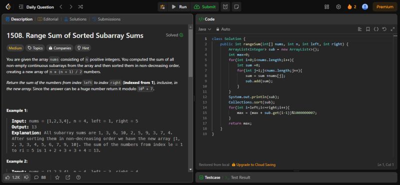 Chithran v on LinkedIn: **Day 5: Range Sum of Sorted Subarray Sums** In ... Chithran v on LinkedIn: **Day 5: Range Sum of Sorted Subarray Sums** In ...