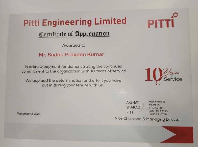 Sadhu Praveen Kumar on LinkedIn: 10years of Service Completion. | 27 ... Sadhu Praveen Kumar on LinkedIn: 10years of Service Completion. | 27 ...