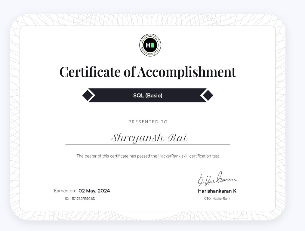 shreyansh rai on LinkedIn: #hackerrank #python #sql shreyansh rai on LinkedIn: #hackerrank #python #sql