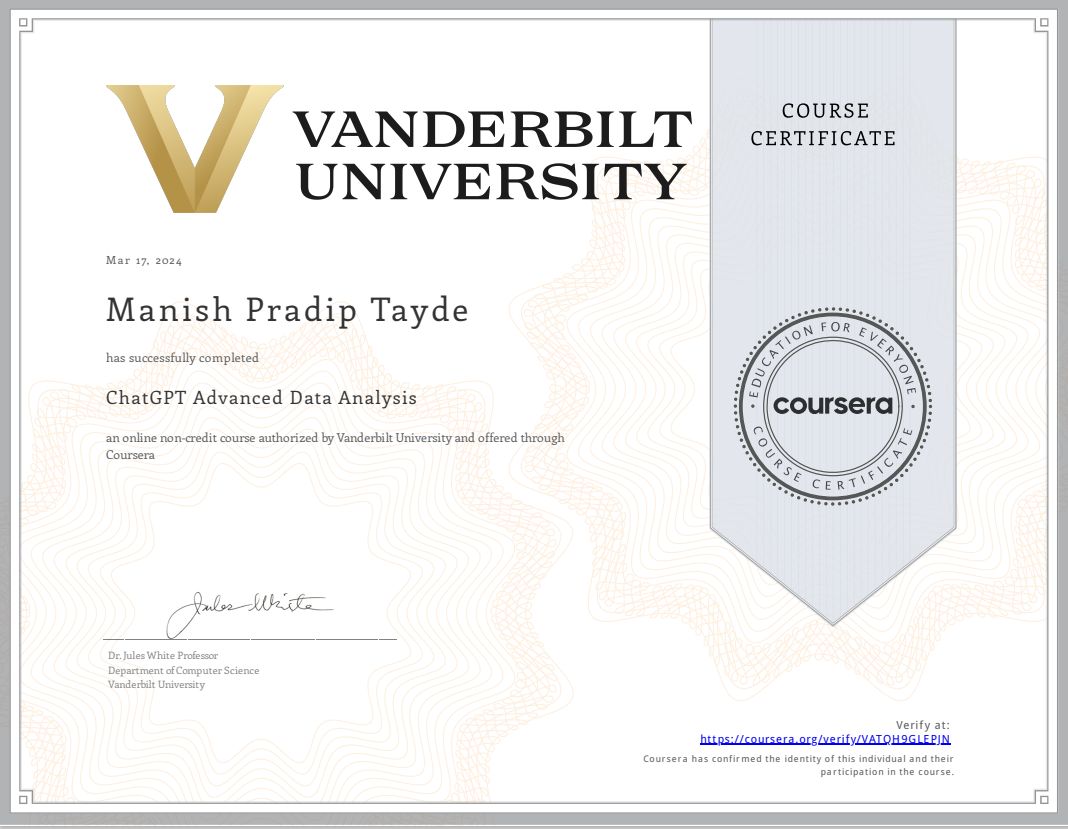 Completed ChatGPT course on data analysis | Manish Tayde posted on the ... Completed ChatGPT course on data analysis | Manish Tayde posted on the ...