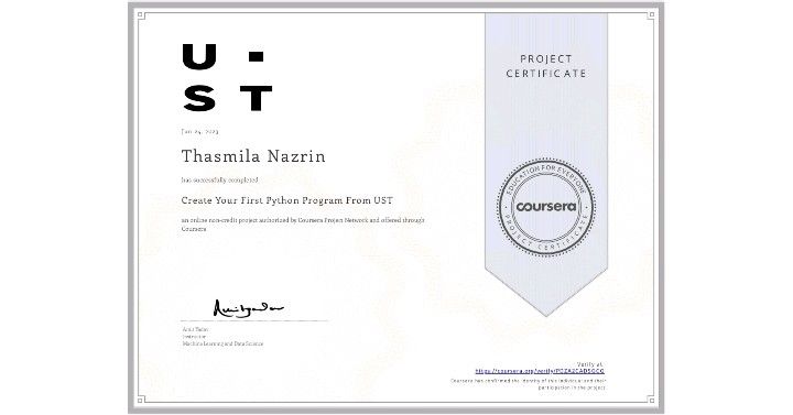 Thasmila Nazrin on LinkedIn: Earned a python programming certificate on ... Thasmila Nazrin on LinkedIn: Earned a python programming certificate on ...