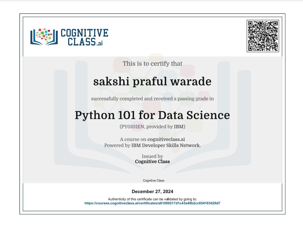 Sakshi Warade on LinkedIn: #python #datascience #certification # ... Sakshi Warade on LinkedIn: #python #datascience #certification # ...