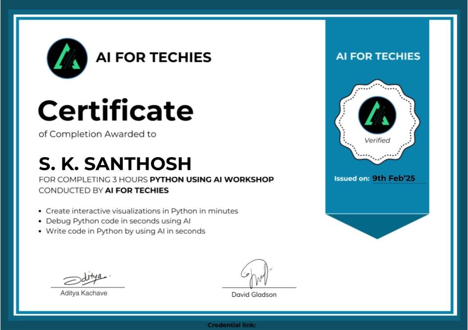 #python #ai #machinelearning #aifortechies #codingwithai… | S. K. Santhosh #python #ai #machinelearning #aifortechies #codingwithai… | S. K. Santhosh
