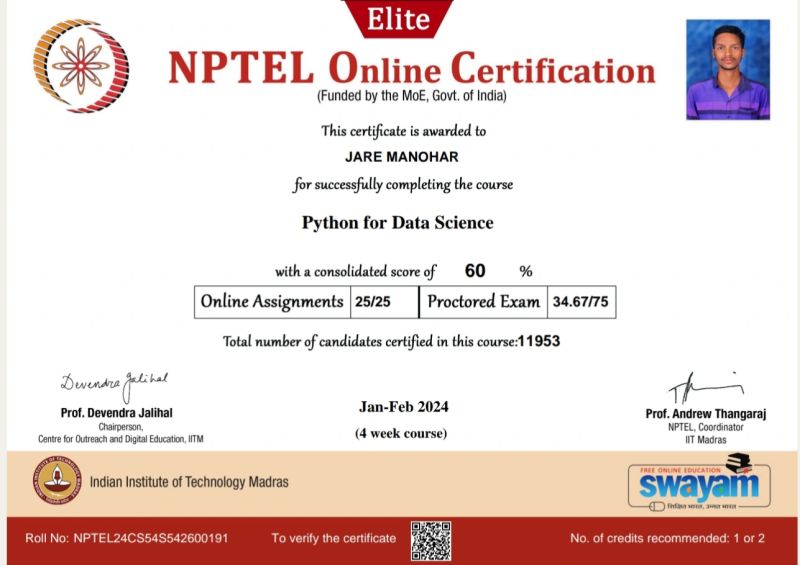 Jare Manohar on LinkedIn: #python #datascience #nptel Jare Manohar on LinkedIn: #python #datascience #nptel