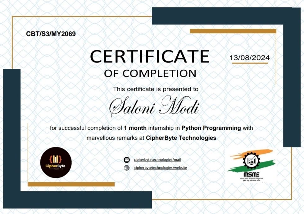 Saloni Modi on LinkedIn: #internship #pythonprogramming # ... Saloni Modi on LinkedIn: #internship #pythonprogramming # ...
