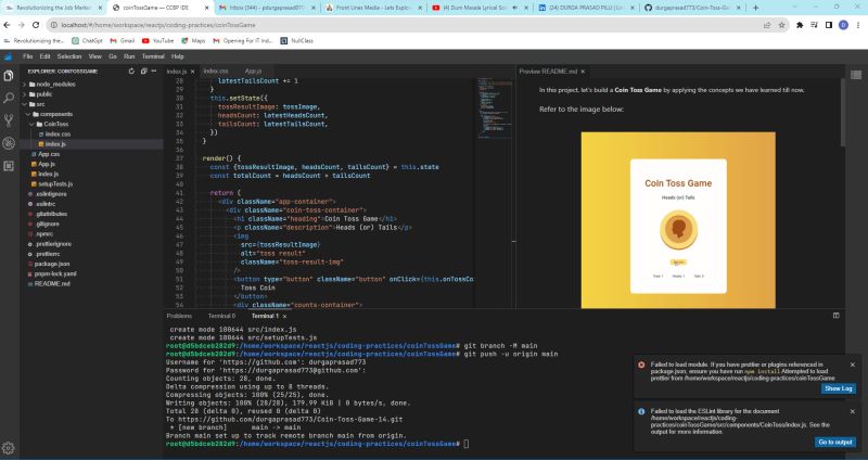 Day 17 of React.js challenge: Coin Toss Game | DURGA PRASAD PILLI ... Day 17 of React.js challenge: Coin Toss Game | DURGA PRASAD PILLI ...