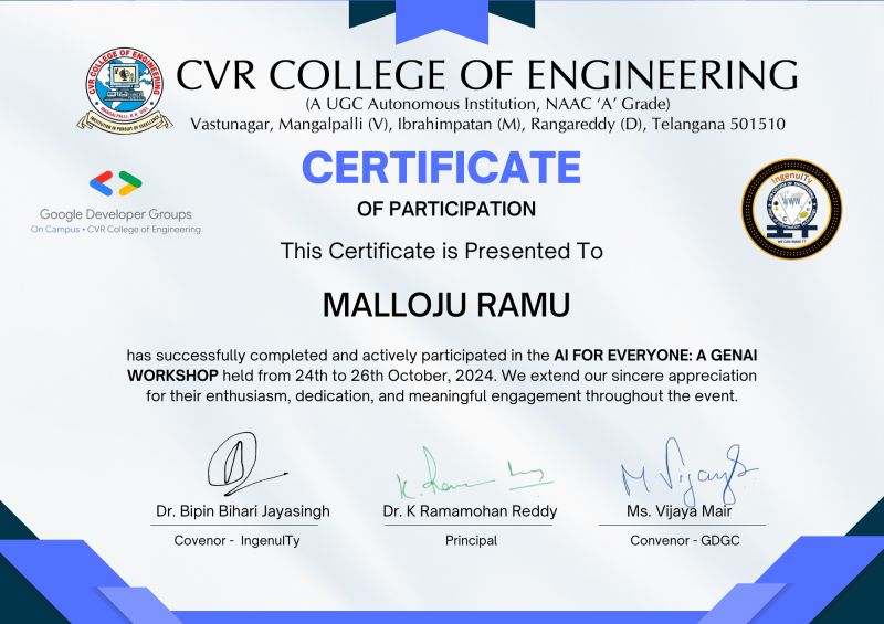 #ai #generativeai #workshop #cvrcollegeofengineering… | Malloju Ramu #ai #generativeai #workshop #cvrcollegeofengineering… | Malloju Ramu