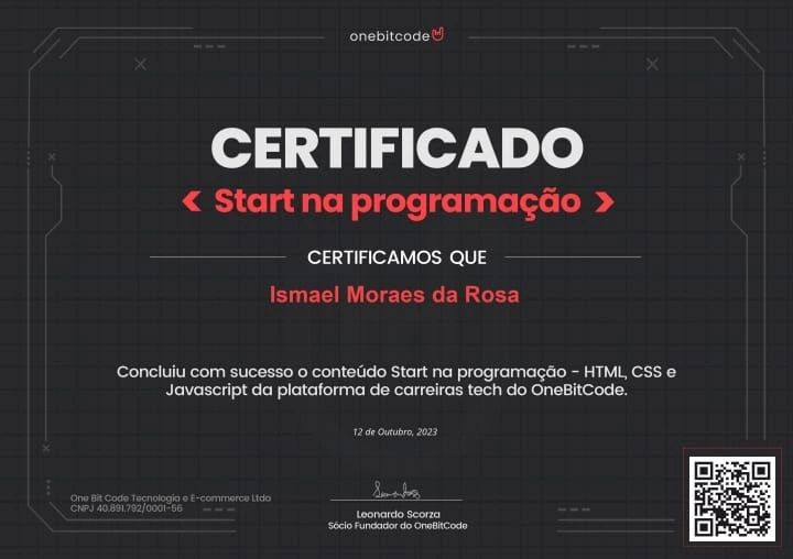 Ismael Moraes no LinkedIn: Certificado Onebitcode - HTML, CSS e ... Ismael Moraes no LinkedIn: Certificado Onebitcode - HTML, CSS e ...