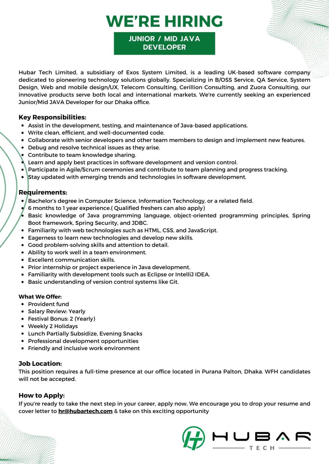Career Gateway on LinkedIn: Hubar Tech Limited is hiring Junior/Mid ... Career Gateway on LinkedIn: Hubar Tech Limited is hiring Junior/Mid ...