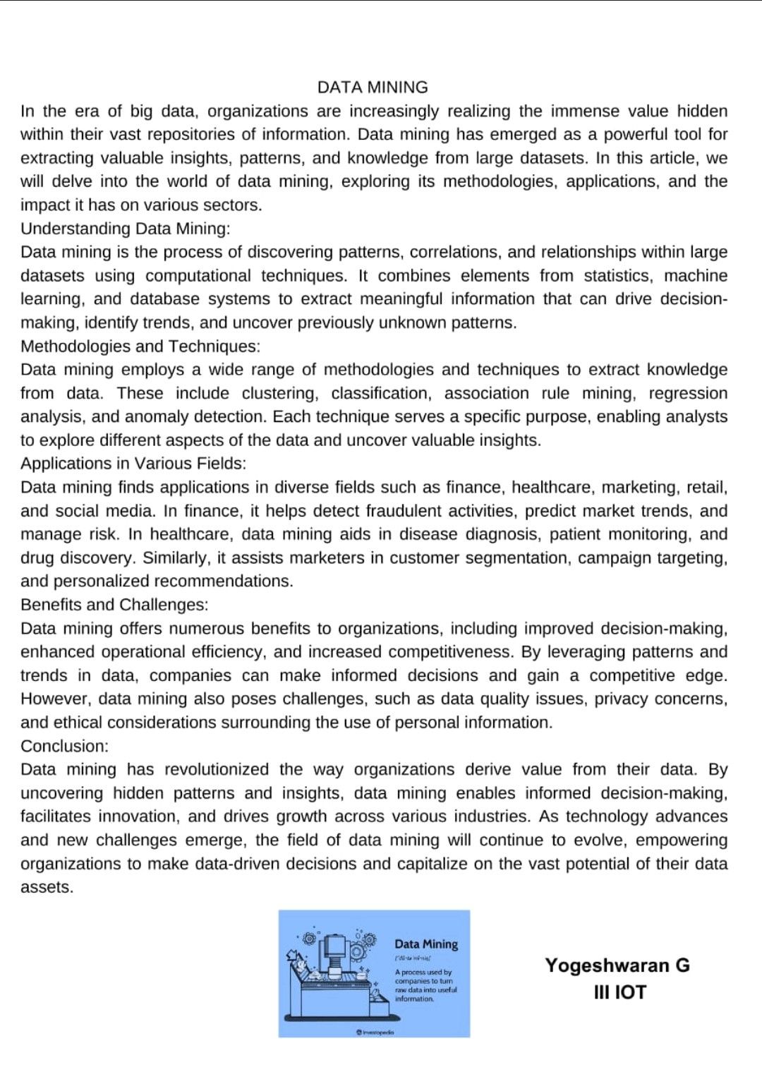 Yogeshwaran G on LinkedIn: #datamining #sns #snsce #snsdesignthinkers Yogeshwaran G on LinkedIn: #datamining #sns #snsce #snsdesignthinkers