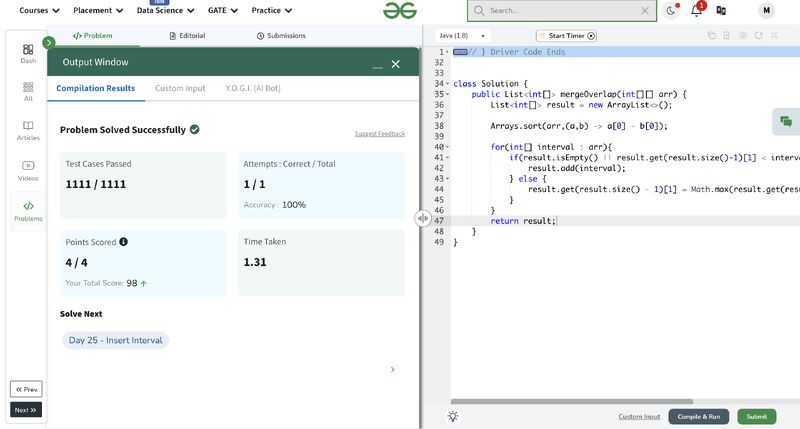 #100daysofcode #dsa #geeksforgeeks #java #codingjourney #mergeintervals ... #100daysofcode #dsa #geeksforgeeks #java #codingjourney #mergeintervals ...