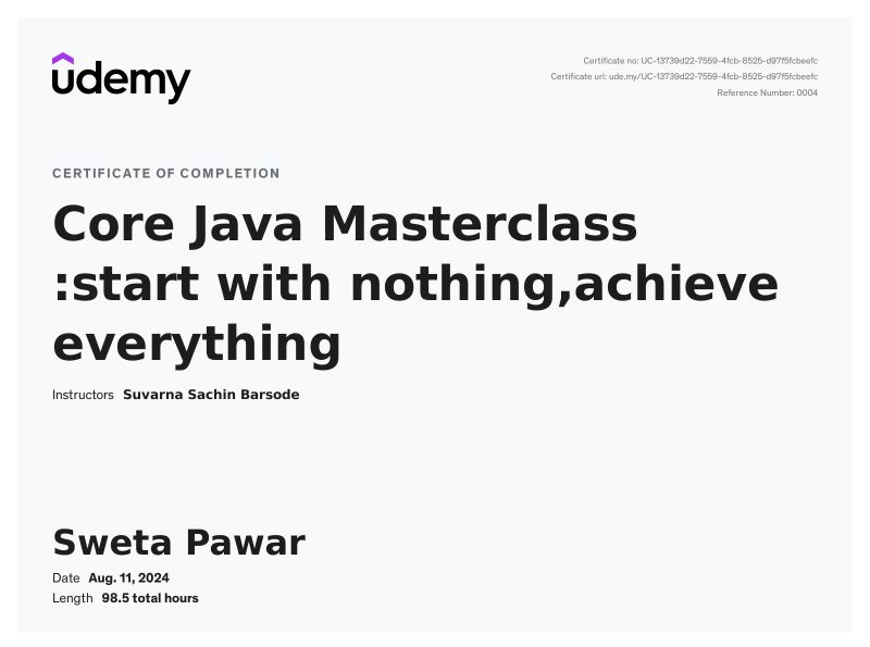 SWETA PAWAR on LinkedIn: #java #certification #udemy #programming #learning SWETA PAWAR on LinkedIn: #java #certification #udemy #programming #learning
