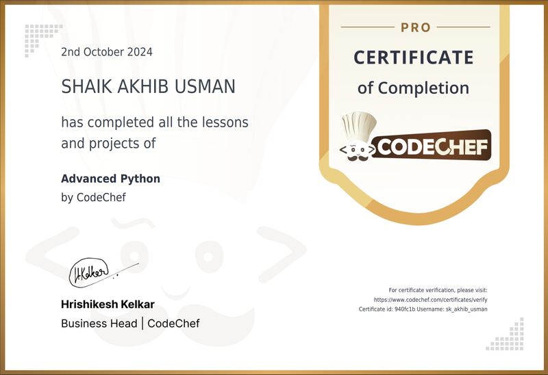 Akhib Usman Shaik on LinkedIn: #python #advancedpython #codechef # ... Akhib Usman Shaik on LinkedIn: #python #advancedpython #codechef # ...