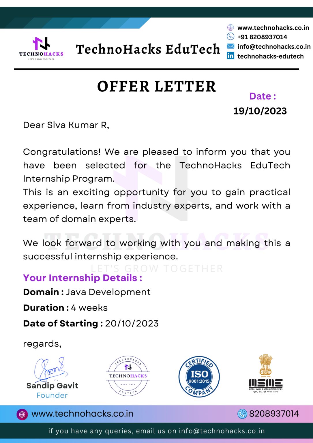 Siva Kumar R on LinkedIn: #javadeveloper #internship #technohacks # ... Siva Kumar R on LinkedIn: #javadeveloper #internship #technohacks # ...