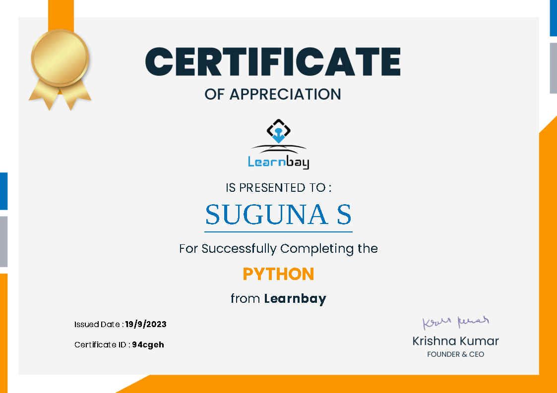 Suguna S on LinkedIn: #pythoncertification #dataanalytics #datascience ... Suguna S on LinkedIn: #pythoncertification #dataanalytics #datascience ...