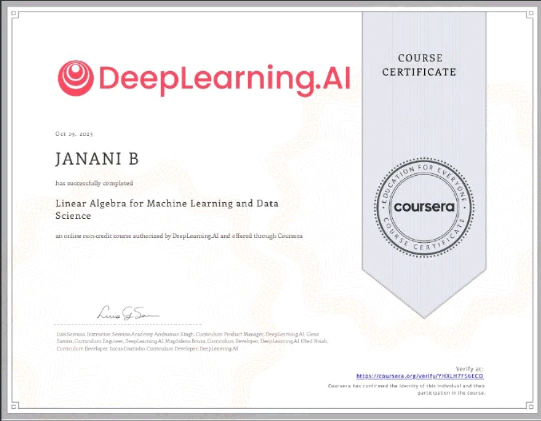 janani baskar on LinkedIn: #aiml #linearalgebra #certificationcomplete janani baskar on LinkedIn: #aiml #linearalgebra #certificationcomplete