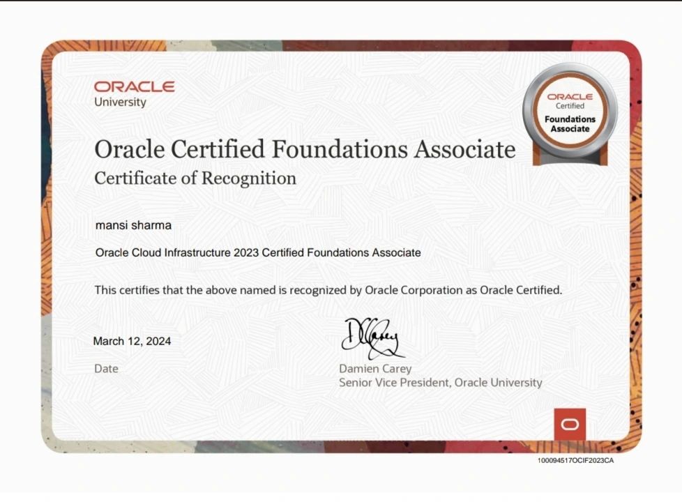 Earn an OCI Certificate | Mansi Sharma Earn an OCI Certificate | Mansi Sharma