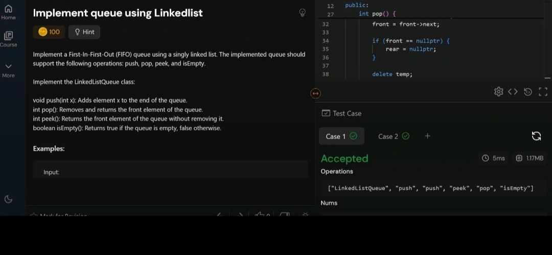 #100daysofcode #day24 #queue #linkedlist #dsa #problemsolving ... #100daysofcode #day24 #queue #linkedlist #dsa #problemsolving ...