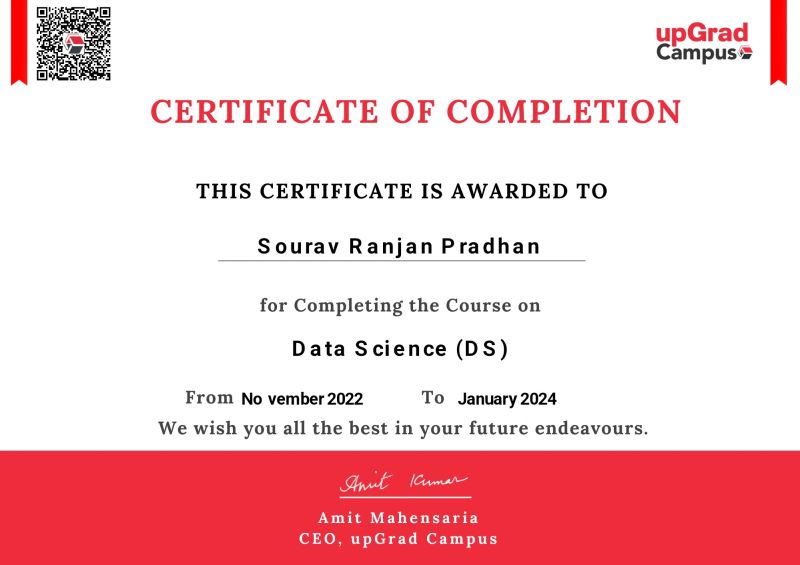 Completion Certificate of Data Science Course | Sourav Ranjan Pradhan ... Completion Certificate of Data Science Course | Sourav Ranjan Pradhan ...