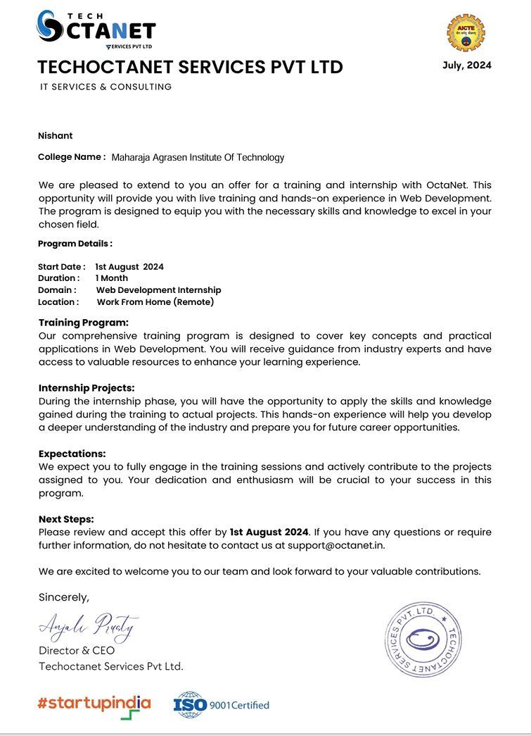Nishant . on LinkedIn: INTERSHIP OFFER LETTER OctaNet Services Pvt Ltd. Nishant . on LinkedIn: INTERSHIP OFFER LETTER OctaNet Services Pvt Ltd.