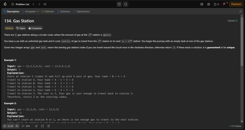 πΉ Day 22/100 β LeetCode Challenge πΉ Today, I tackled LeetCode 134: Gas ... πΉ Day 22/100 β LeetCode Challenge πΉ Today, I tackled LeetCode 134: Gas ...