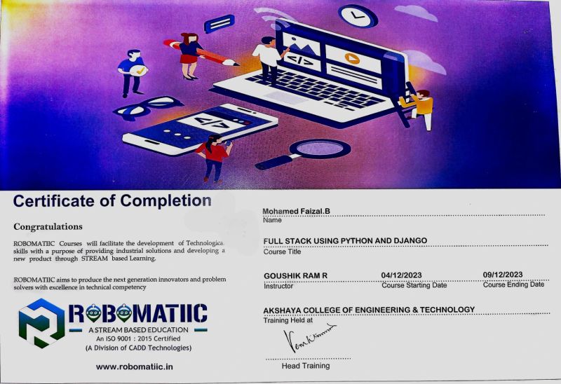 Completed Full Stack Python and Django course | Mohamed Faizal B posted ... Completed Full Stack Python and Django course | Mohamed Faizal B posted ...