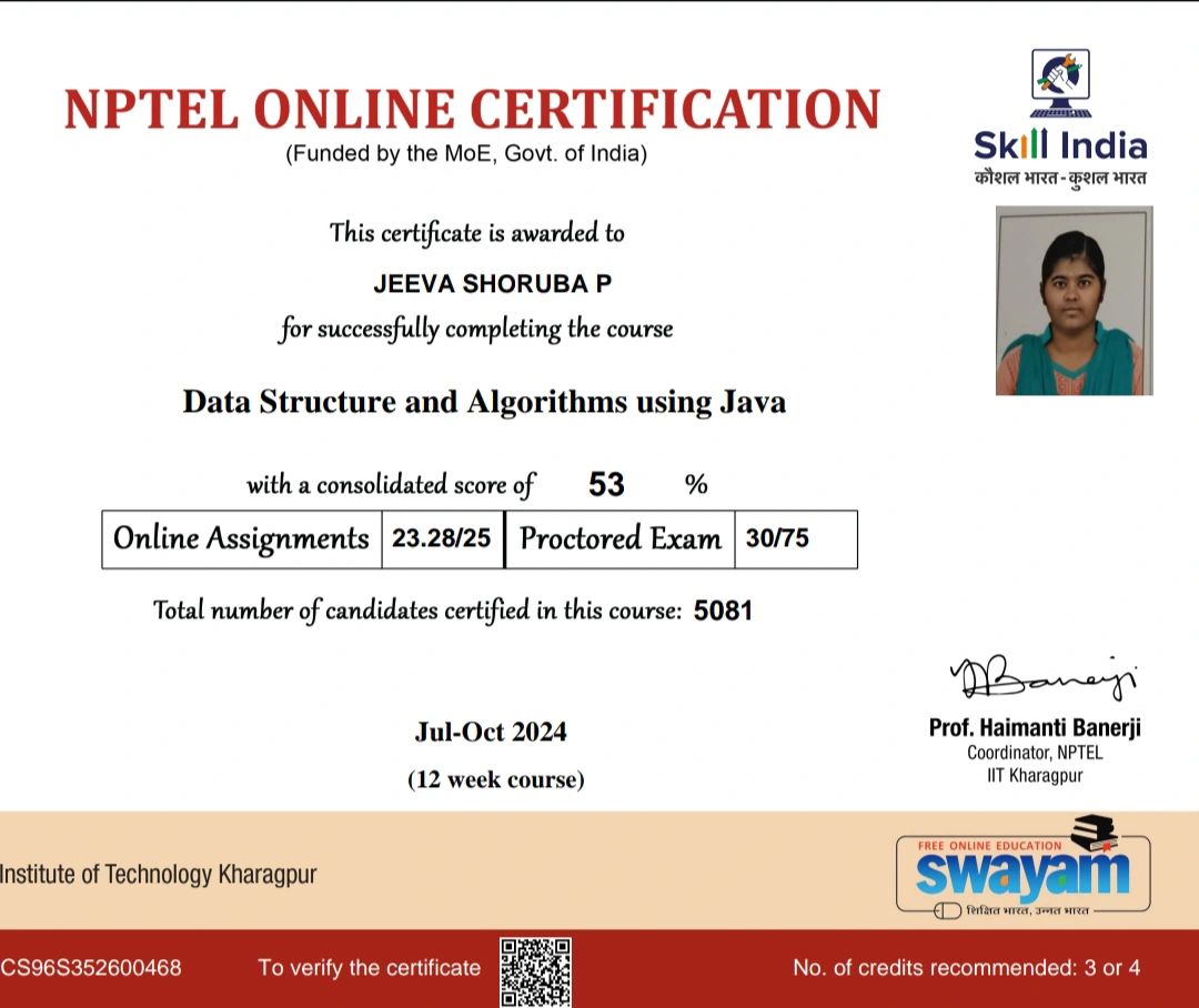 Jeeva Shoruba on LinkedIn: #nptel #datastructures #algorithms #java # ... Jeeva Shoruba on LinkedIn: #nptel #datastructures #algorithms #java # ...
