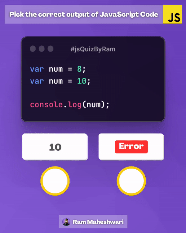 Ram Maheshwari ♾️ on LinkedIn: #jsquizbyram #html #css #javascript ... Ram Maheshwari ♾️ on LinkedIn: #jsquizbyram #html #css #javascript ...
