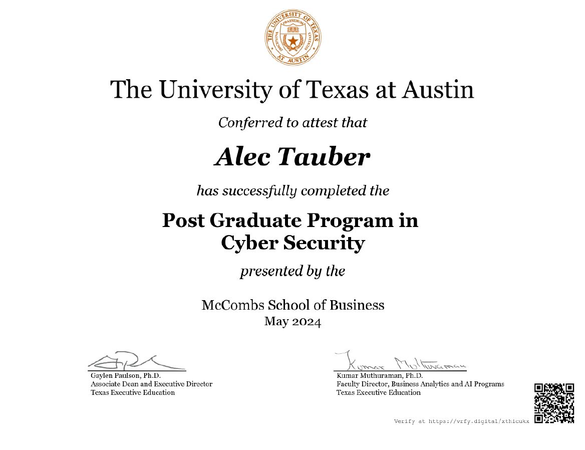 Alec Tauber on LinkedIn: #cybersecurity #infosec #utaustin Alec Tauber on LinkedIn: #cybersecurity #infosec #utaustin