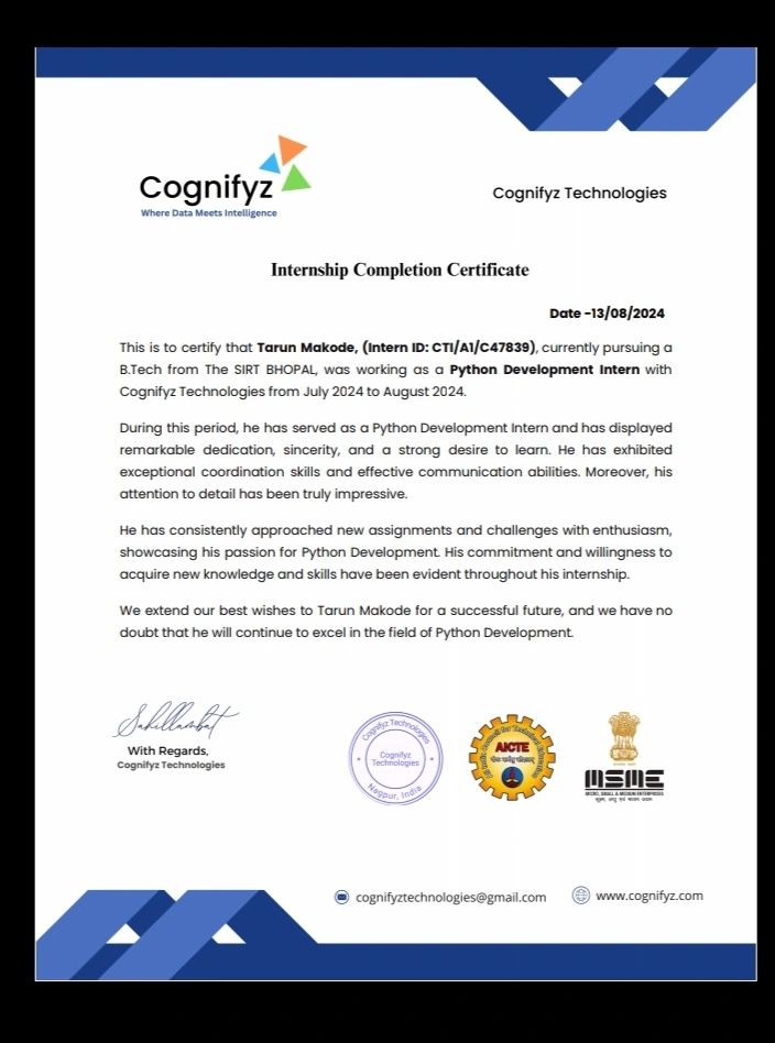 Tarun makode on LinkedIn: #cognifyztechnologies #cognifyz #cognifyztech ... Tarun makode on LinkedIn: #cognifyztechnologies #cognifyz #cognifyztech ...