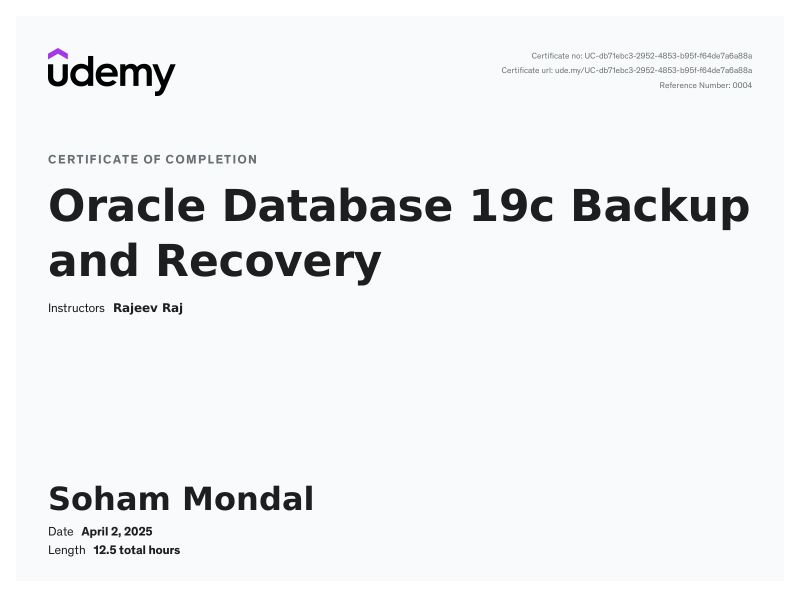 #oracle #database #oracle19c #backupandrecovery #udemy… | Soham Mondal #oracle #database #oracle19c #backupandrecovery #udemy… | Soham Mondal