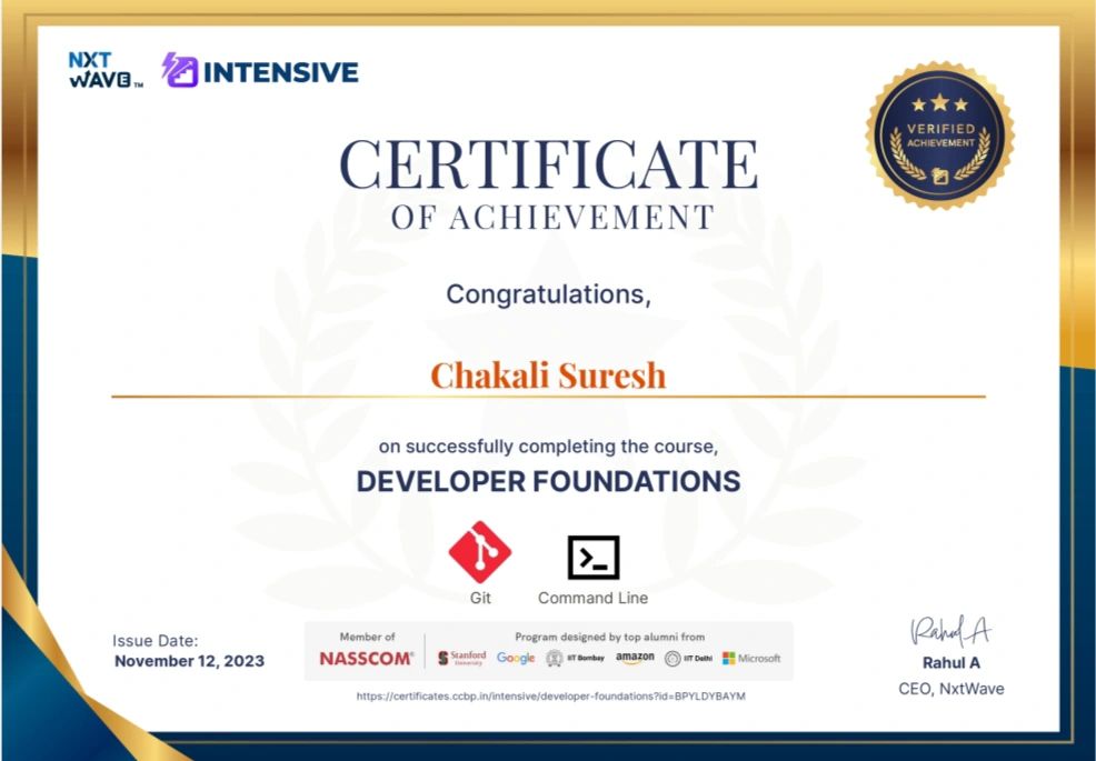 Suresh Chakali on LinkedIn: #ccbp #nxtwave #developerfoundations Suresh Chakali on LinkedIn: #ccbp #nxtwave #developerfoundations