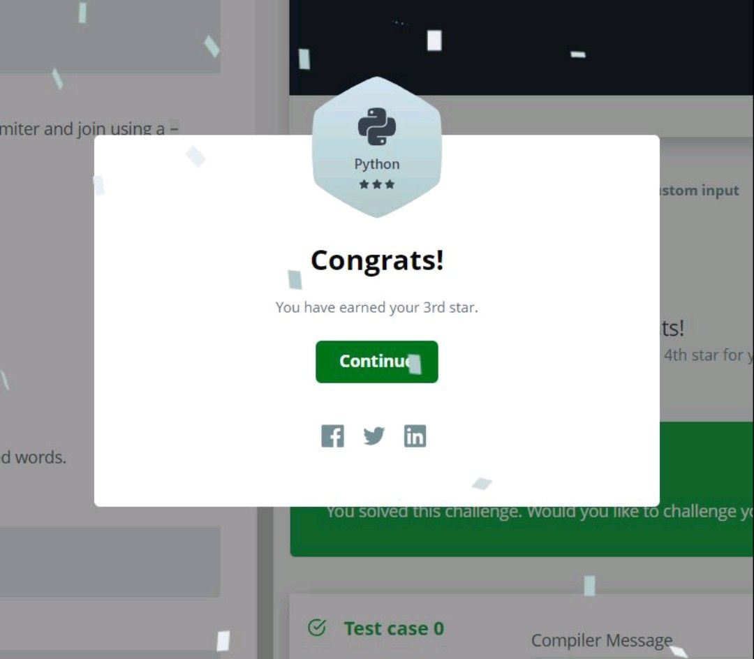 I earned my 3rd ⭐ in python on HackerRank this all because of my ... I earned my 3rd ⭐ in python on HackerRank this all because of my ...