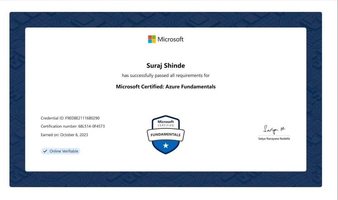 Suraj Shinde on LinkedIn: #azure #micorsoft #newcertification #az900 Suraj Shinde on LinkedIn: #azure #micorsoft #newcertification #az900