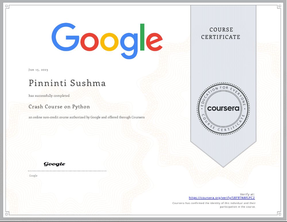 #coursera #pythonprogramming #coding | sushma pinninti #coursera #pythonprogramming #coding | sushma pinninti
