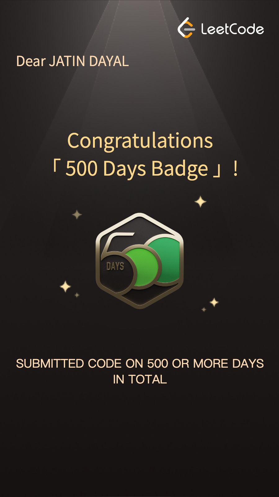 Reaching 500 days on LeetCode: My coding journey | Jatin Dayal posted ... Reaching 500 days on LeetCode: My coding journey | Jatin Dayal posted ...
