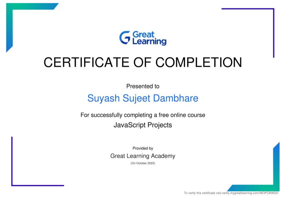 Suyash Dambhare on LinkedIn: #javascript #codingjourney #greatlearning Suyash Dambhare on LinkedIn: #javascript #codingjourney #greatlearning