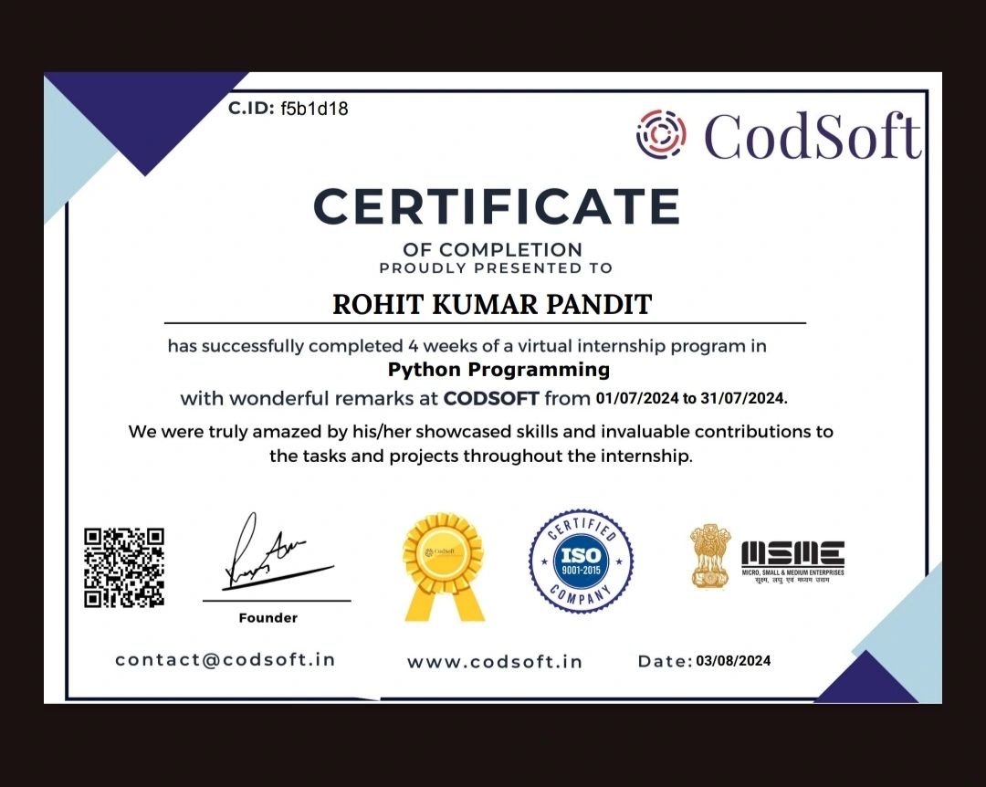 Rohit Kumar Pandit on LinkedIn: #codsoftintern #internship #linkedin # ... Rohit Kumar Pandit on LinkedIn: #codsoftintern #internship #linkedin # ...