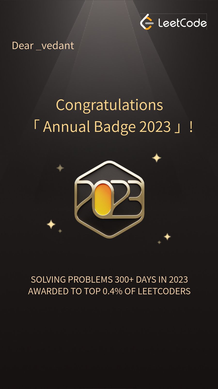 Earned LeetCode Annual Badge 2023 | Vedant Shukla posted on the topic ... Earned LeetCode Annual Badge 2023 | Vedant Shukla posted on the topic ...
