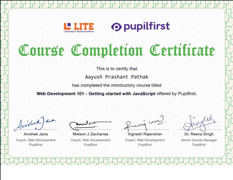 Completed WD101: Getting Started with JavaScript | Aayush Pathak posted ... Completed WD101: Getting Started with JavaScript | Aayush Pathak posted ...