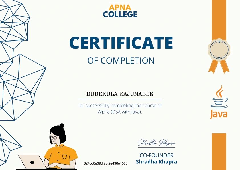 COMPLETED DSA ( JAVA ). | Dudekula Sajunabee COMPLETED DSA ( JAVA ). | Dudekula Sajunabee
