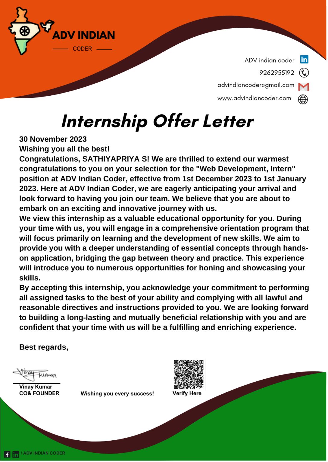 Sathiyapriya S on LinkedIn: #advindiancoder #internship Sathiyapriya S on LinkedIn: #advindiancoder #internship