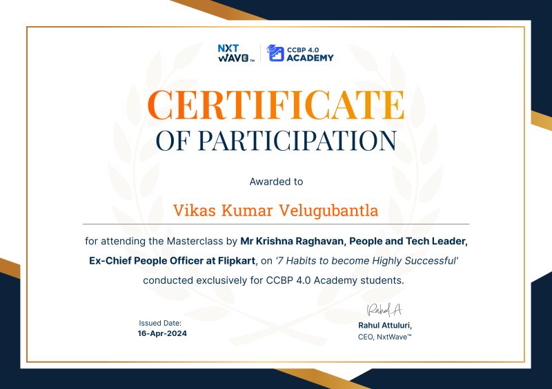 Vikas Kumar Velugubantla on LinkedIn: #nxtwave #ccbp #ccbpian Vikas Kumar Velugubantla on LinkedIn: #nxtwave #ccbp #ccbpian