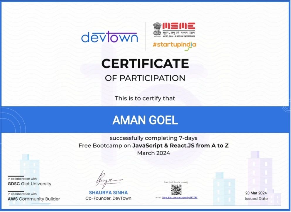 Aman Goel on LinkedIn: #javascript #devtown #learning #awscommunitybuilder Aman Goel on LinkedIn: #javascript #devtown #learning #awscommunitybuilder