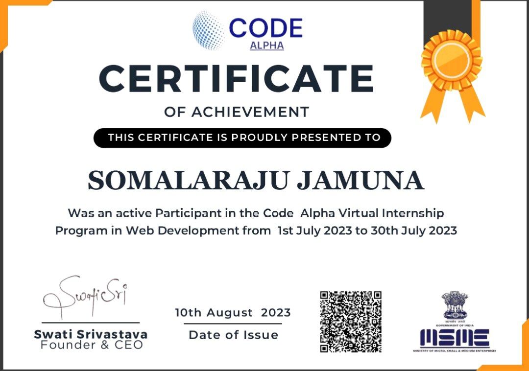 Somalaraju Jamuna on LinkedIn: #webdevelopment #codealpha #intership # ... Somalaraju Jamuna on LinkedIn: #webdevelopment #codealpha #intership # ...