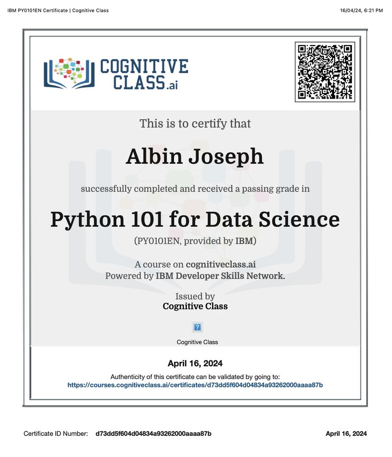 #python #datascience #ibm #continuouslearning | Albin Joseph #python #datascience #ibm #continuouslearning | Albin Joseph